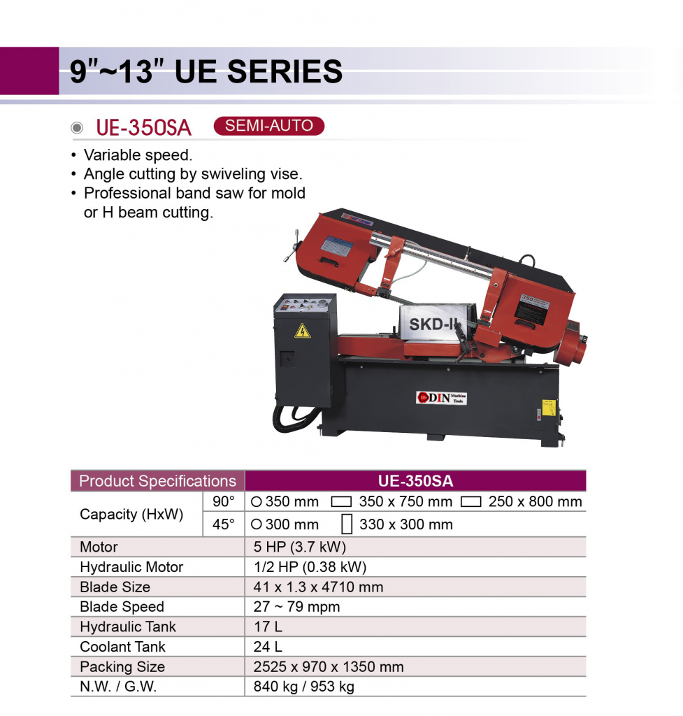 UE-350SA เครื่องเลื่อยสายพาน 13นิ้ว Semi-Auto - DIN Machine Tools